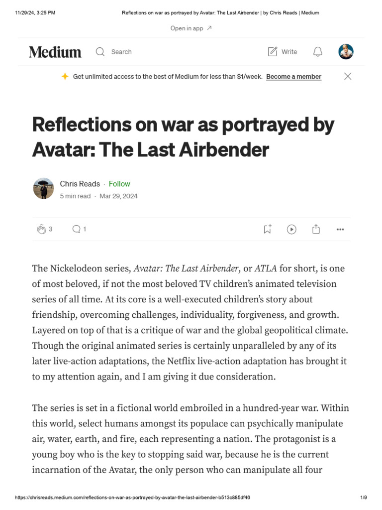 Reflections On War As Portrayed by Avatar - The Last Airbender - by Chris Reads - Medium | PDF