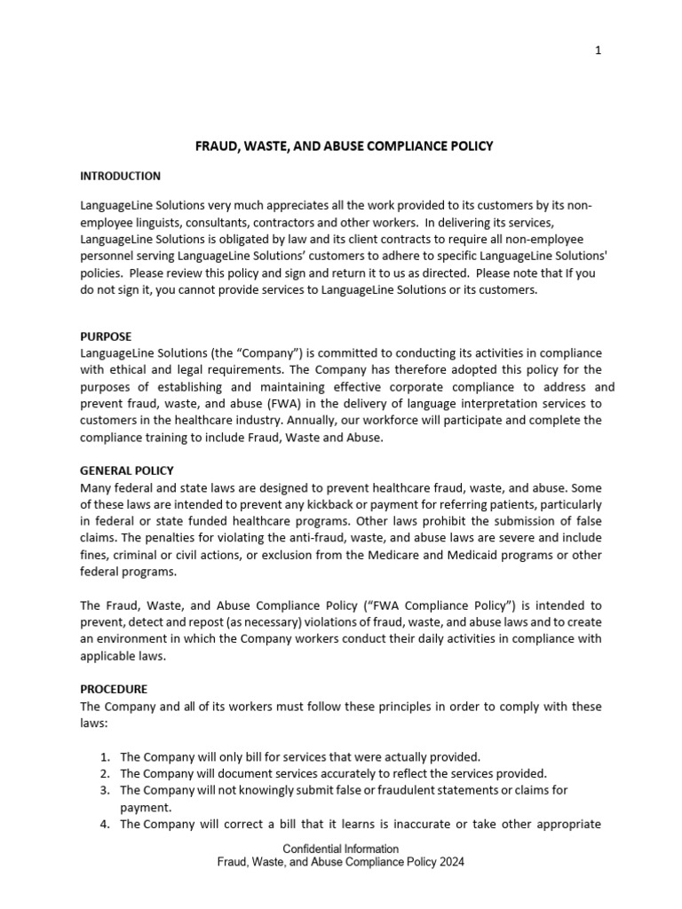 Fraud Waste and Abuse Compliance Policy (FWA) - Affiliate Partners 2024 ...