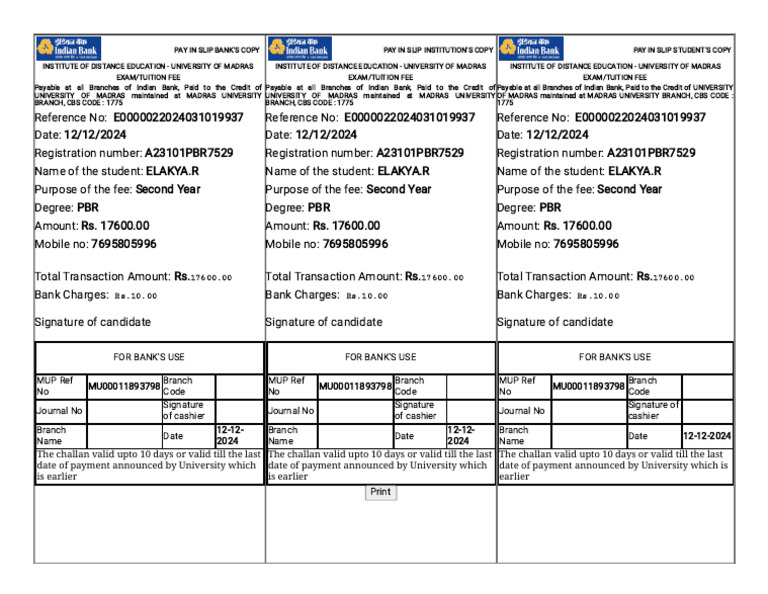 MBA 2nd year fees challan | PDF | Fee | Banks