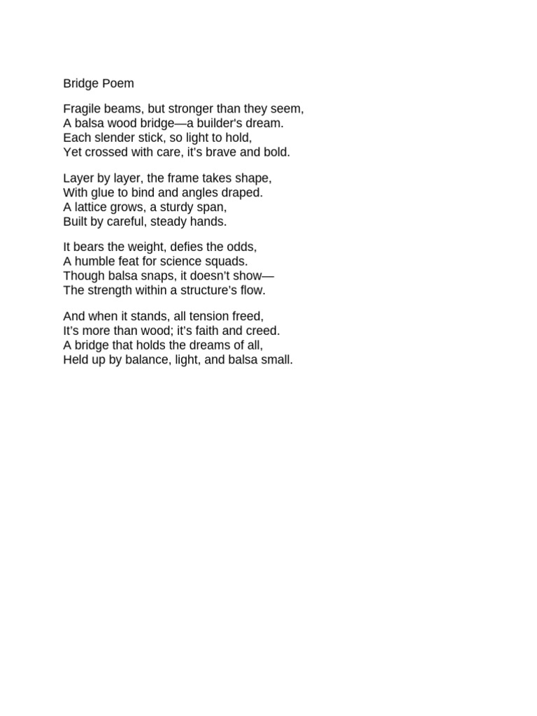 Balsa Wood Bridge Poem | PDF