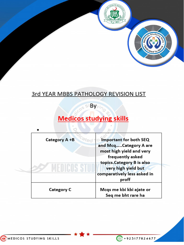 3RD Year Patho Revision List by Medicos Studying Skills | PDF | Inflammation | Immune System
