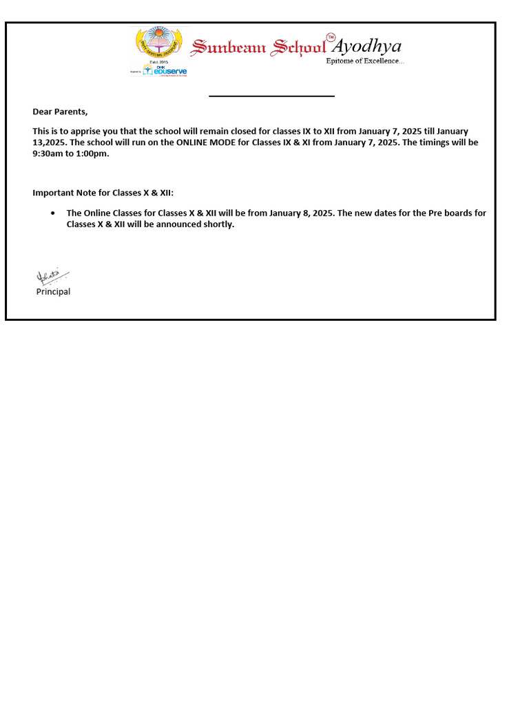 Notice For Classes IX XII | PDF