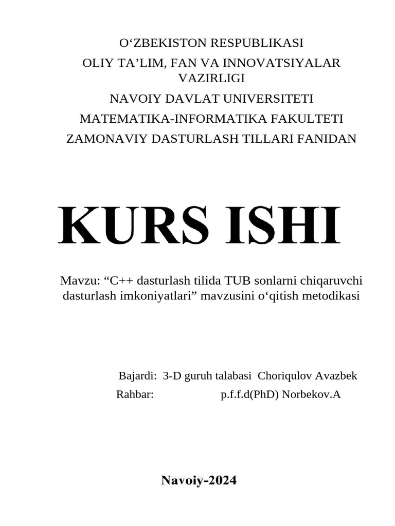 18.12.2024 Choriqulov Avazbek kurs ishi | PDF