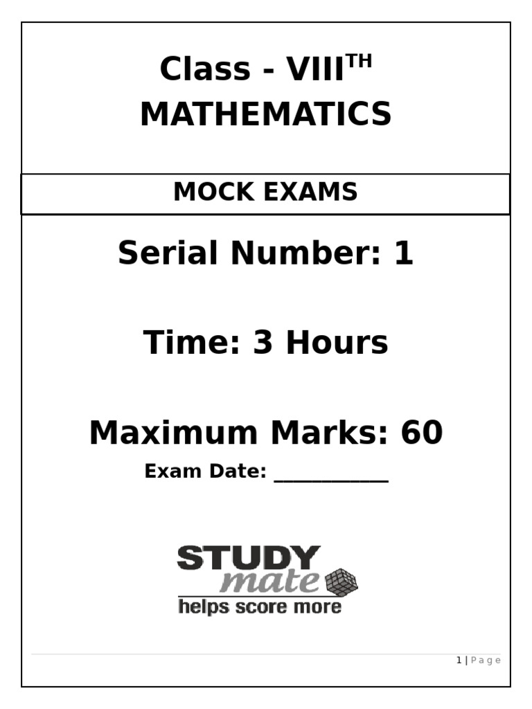 Class 8th Mock Test Paper (1) | PDF | Odds | Length