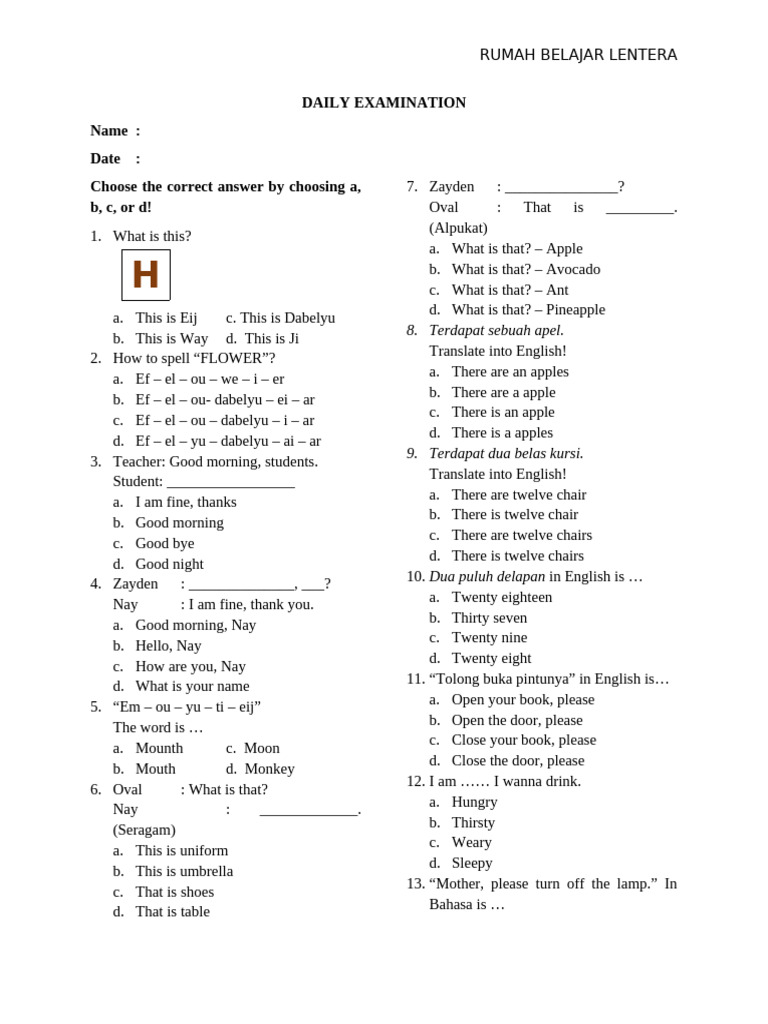 Daily Examination | PDF | Foods