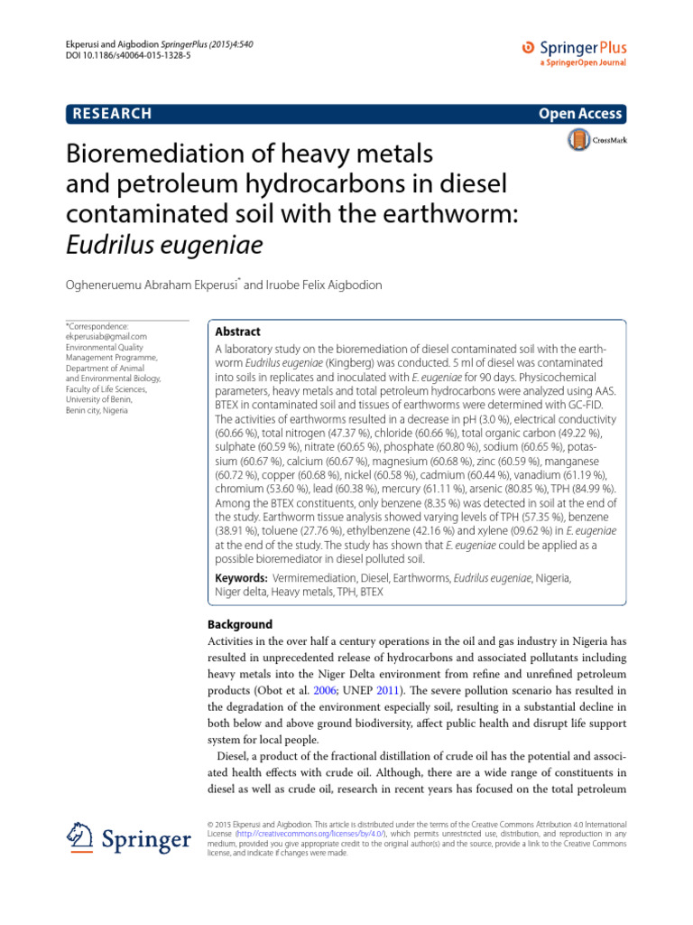 Bioremediation of Heavy Metals and Petroleum Hydrocarbons in Diesel ...