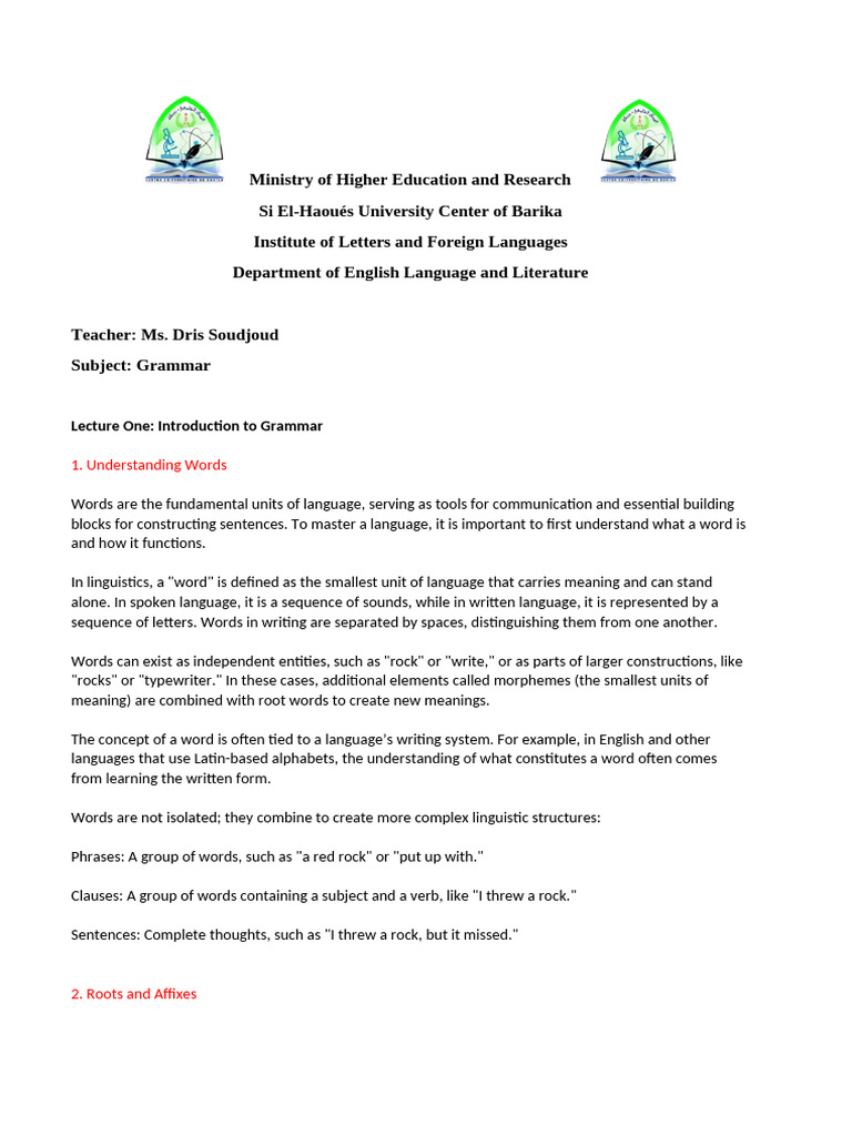 Introduction To Grammar | PDF | Word | Semantics