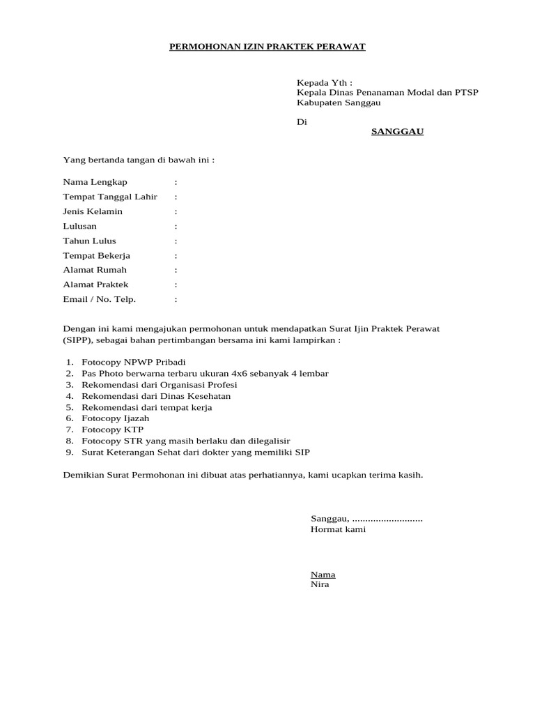 Surat Permohonan SIPP Kantor Penanaman Modal | PDF