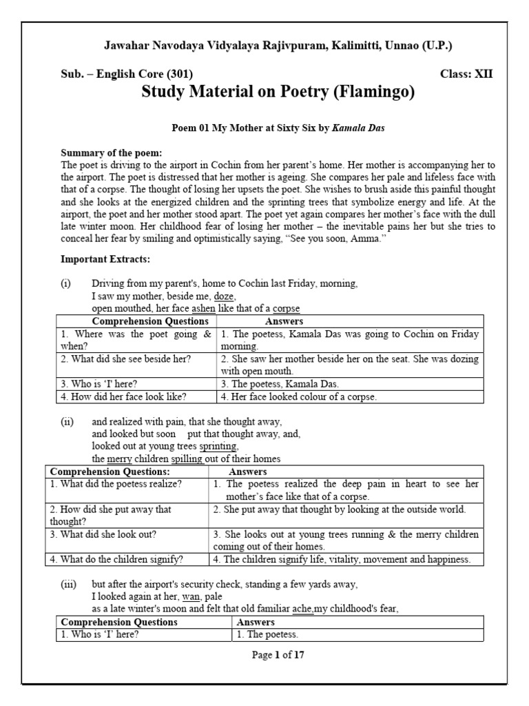 Poetry Class 12 (23-24) | PDF