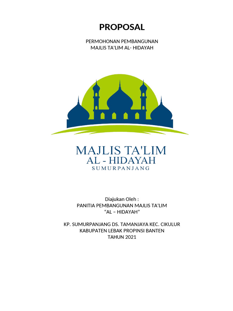 Proposal Pembangunan Majlis Ta'lil Al-Hidayah | PDF