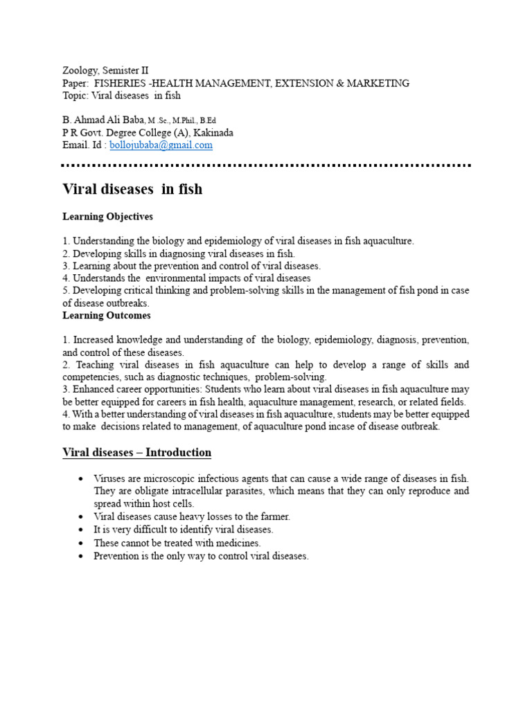 Viral Diseases in Fish Aquaculture | PDF | Virus | Infection