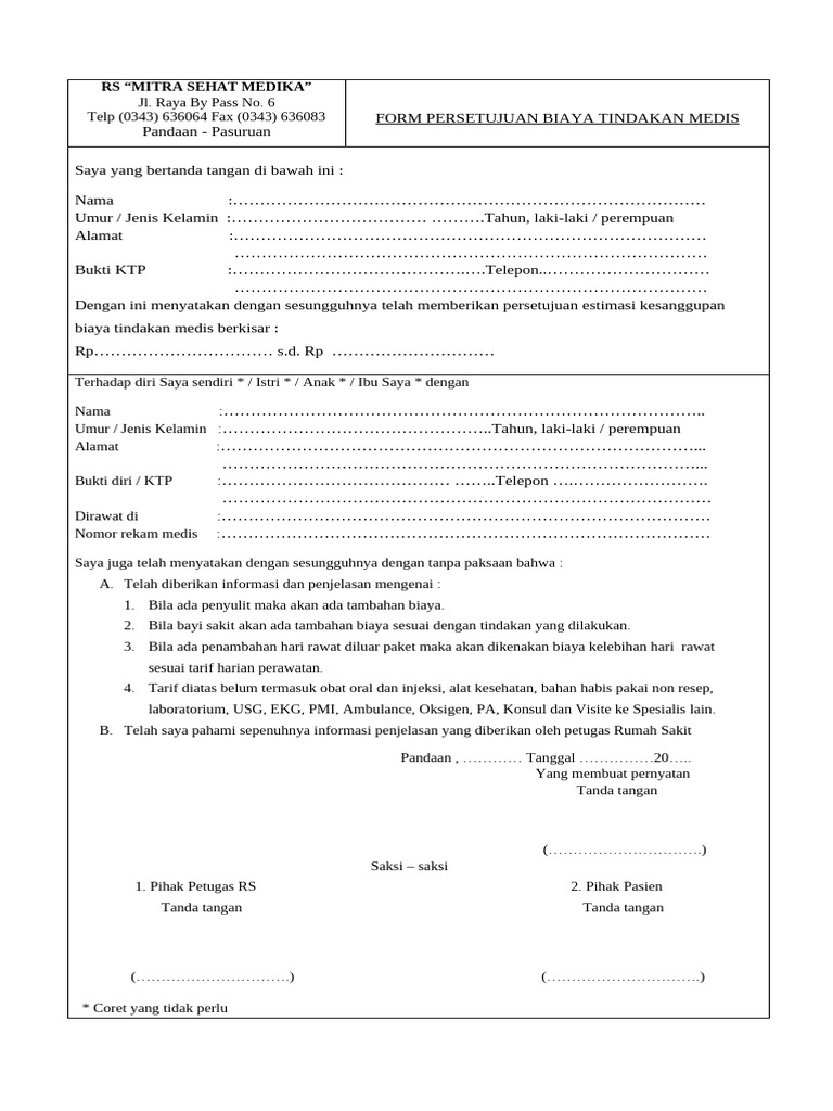 form persetujuan tindakan medis | PDF