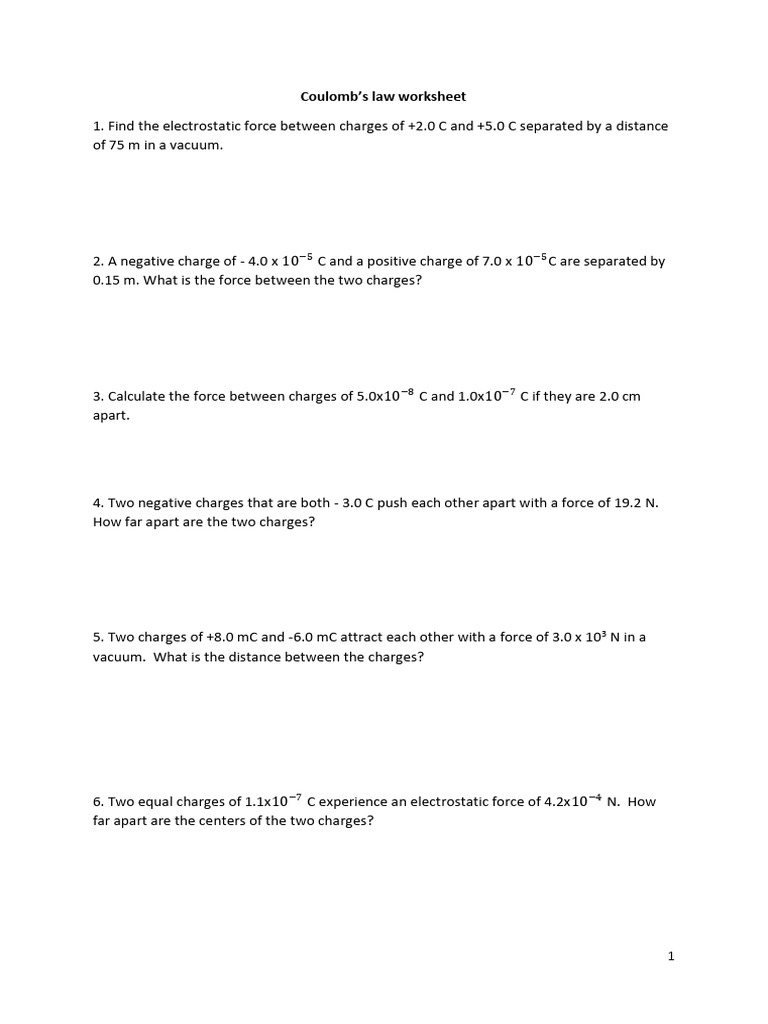 ACTIVITY-coulombs Law Worksheet | PDF | Force | Physical Phenomena