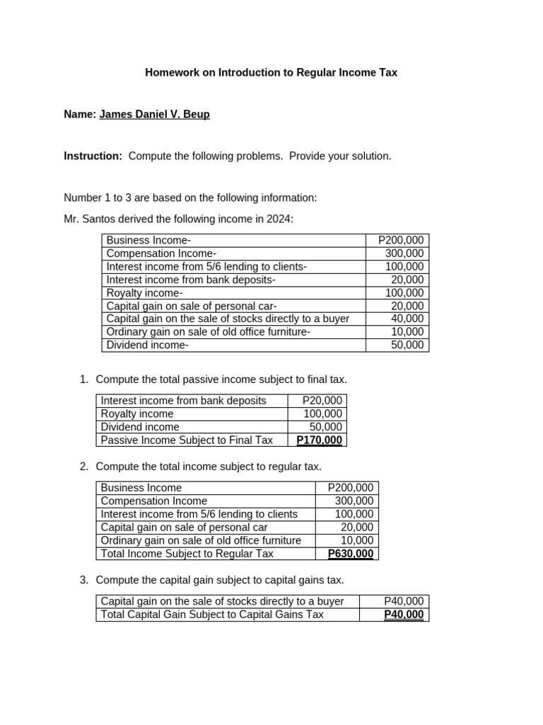 Homework On Introduction To Regular Income Tax | PDF | Income | Income Tax