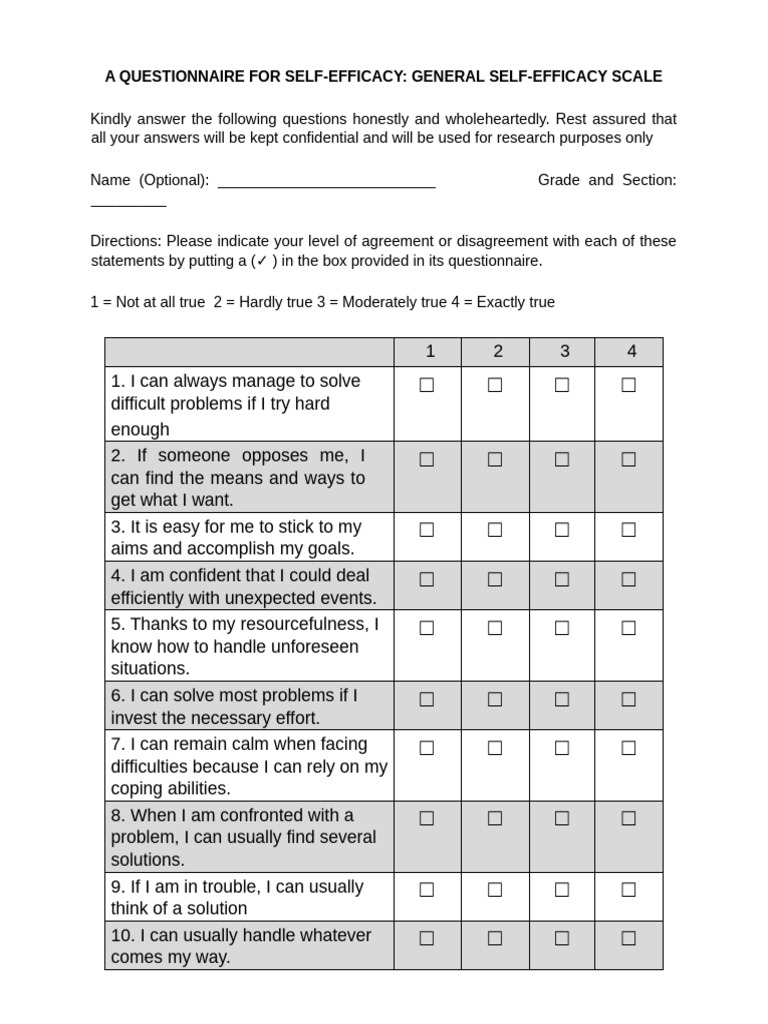 General Self Efficacy Scale | PDF