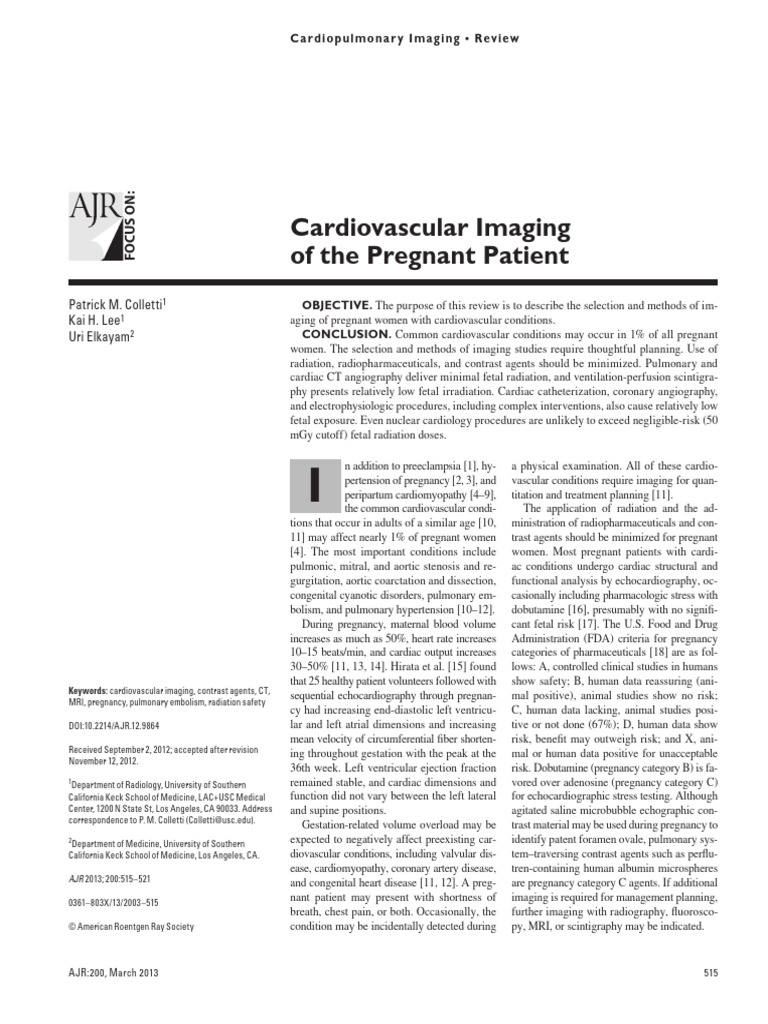 Colletti. Cardiovascular Imaging of The Pregnant Patient | PDF ...