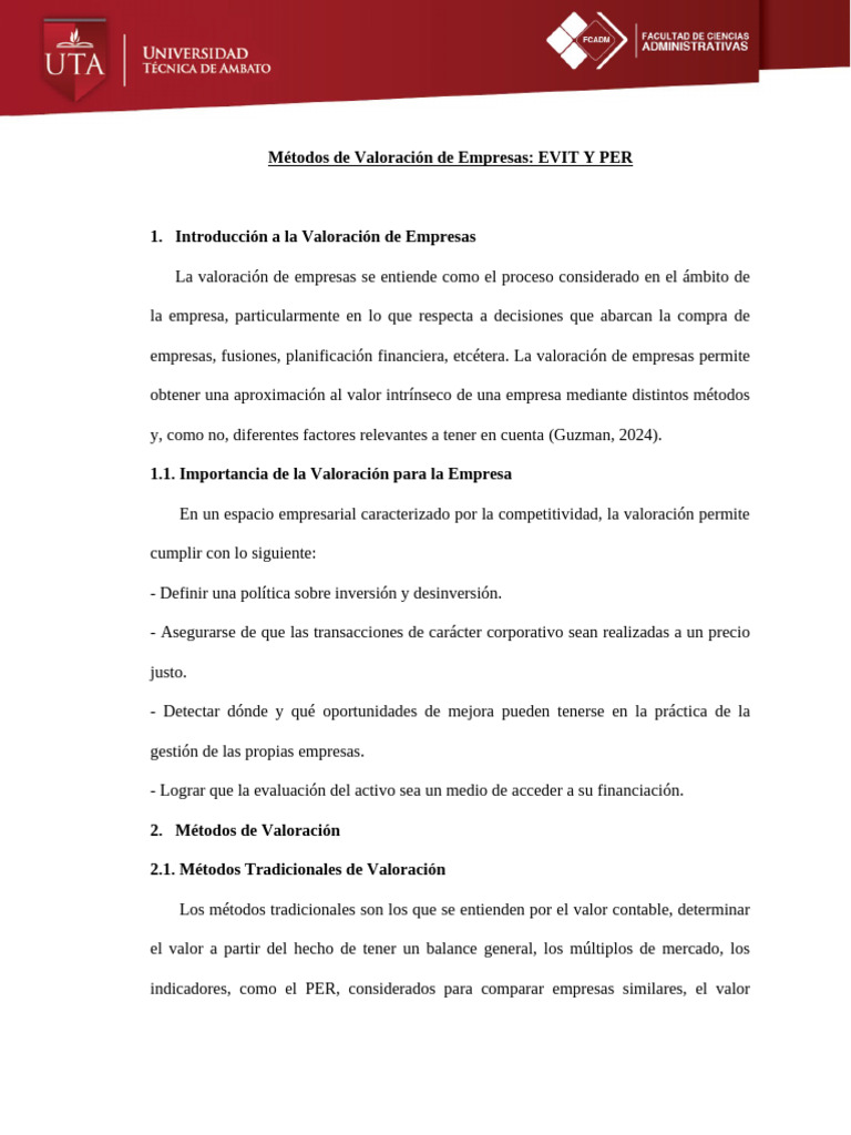 Métodos de Valoración de Empresas EVIT-PER | PDF | Business | Economias