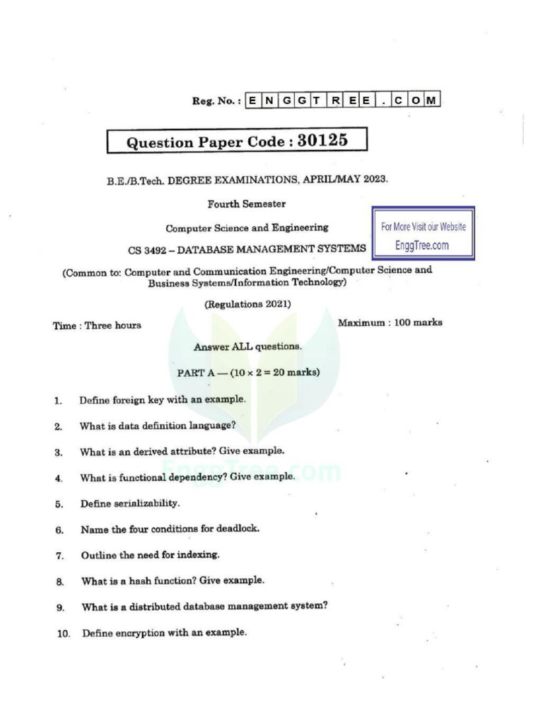 Dbms University Question Paper | PDF