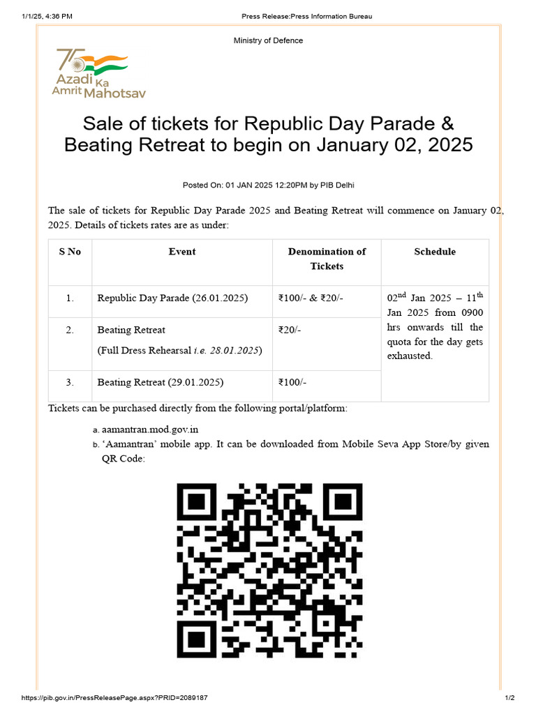 Republic Day 2025 Parade Tickets Sale | PDF | Authentication ...