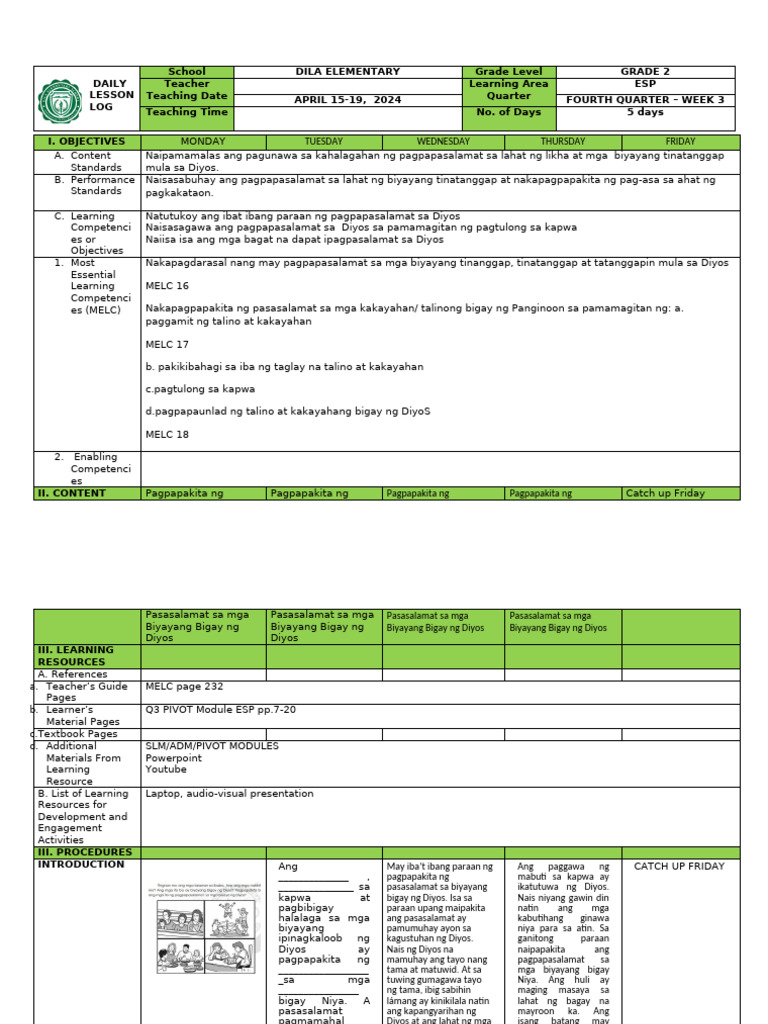 DLL Esp2 WEEK 3 q4 | PDF