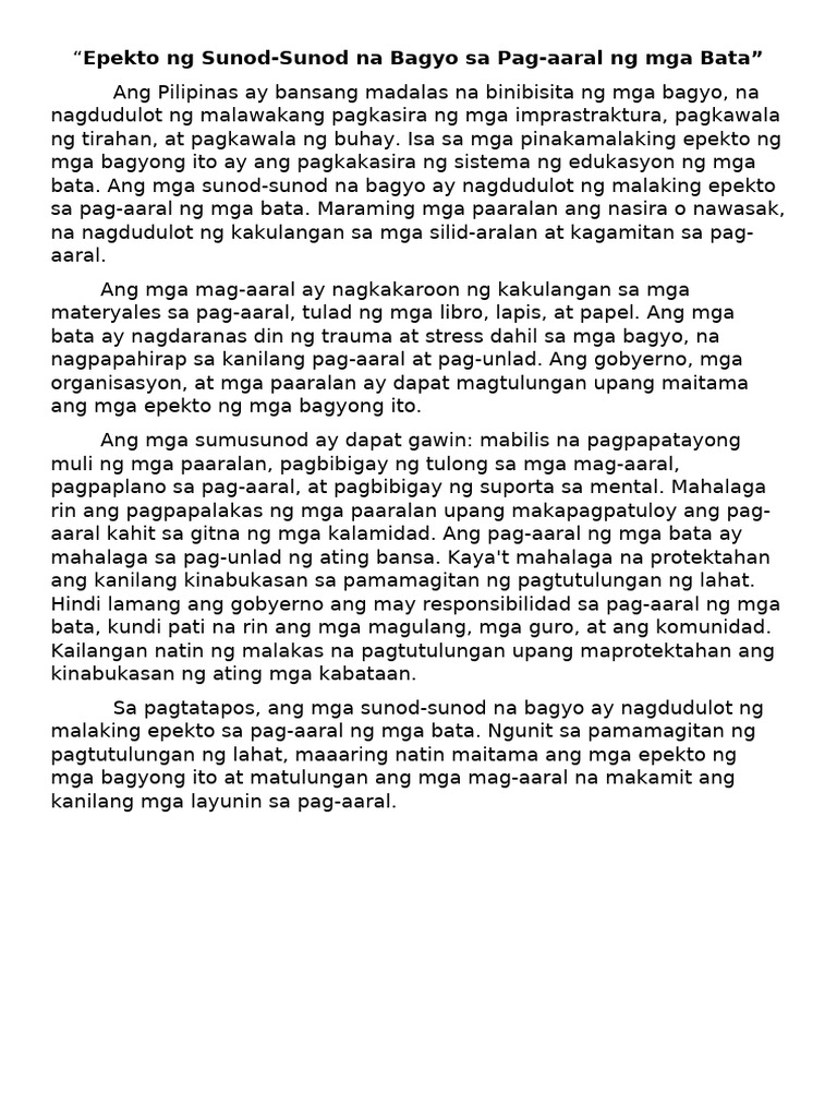 Epekto NG Sunod Sunod Na Bagyo-Editoryal | PDF