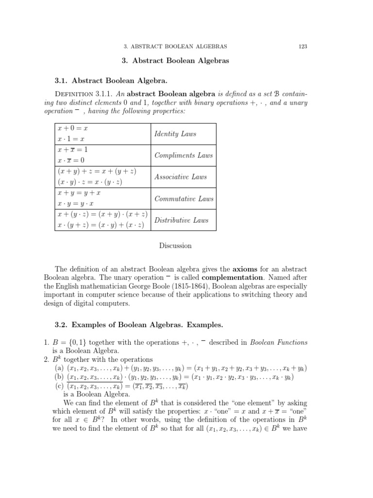 Abstract Boolean Algebras 123 | PDF | Boolean Algebra | Teaching Mathematics