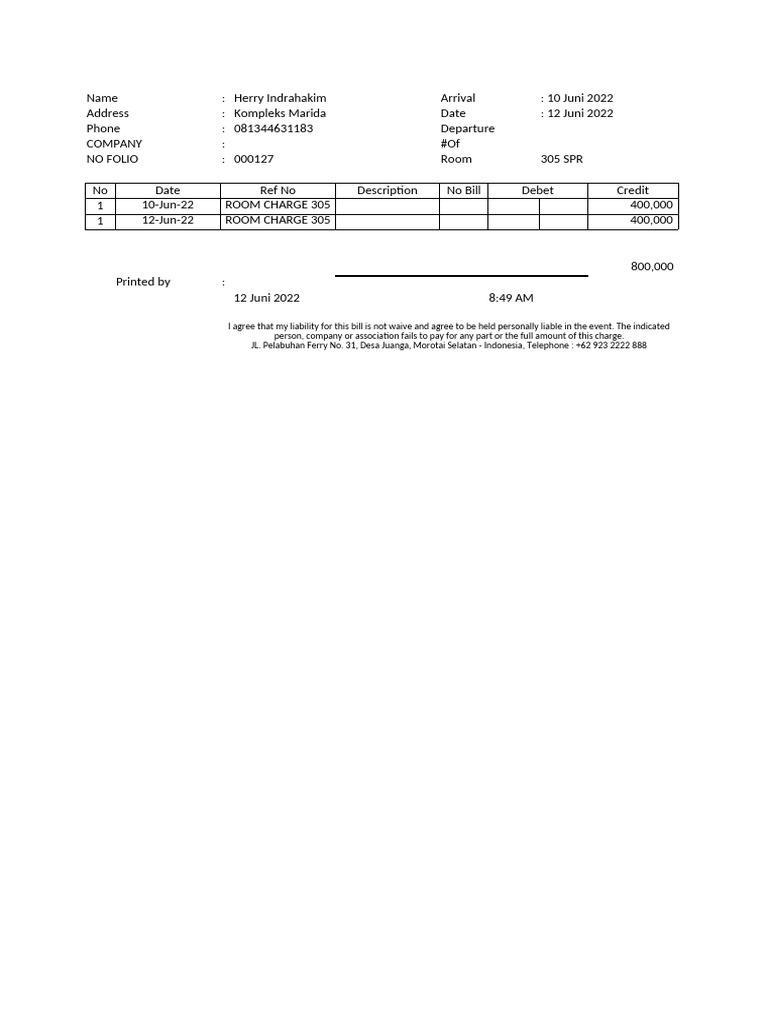 Nota Hotel Morotai | PDF