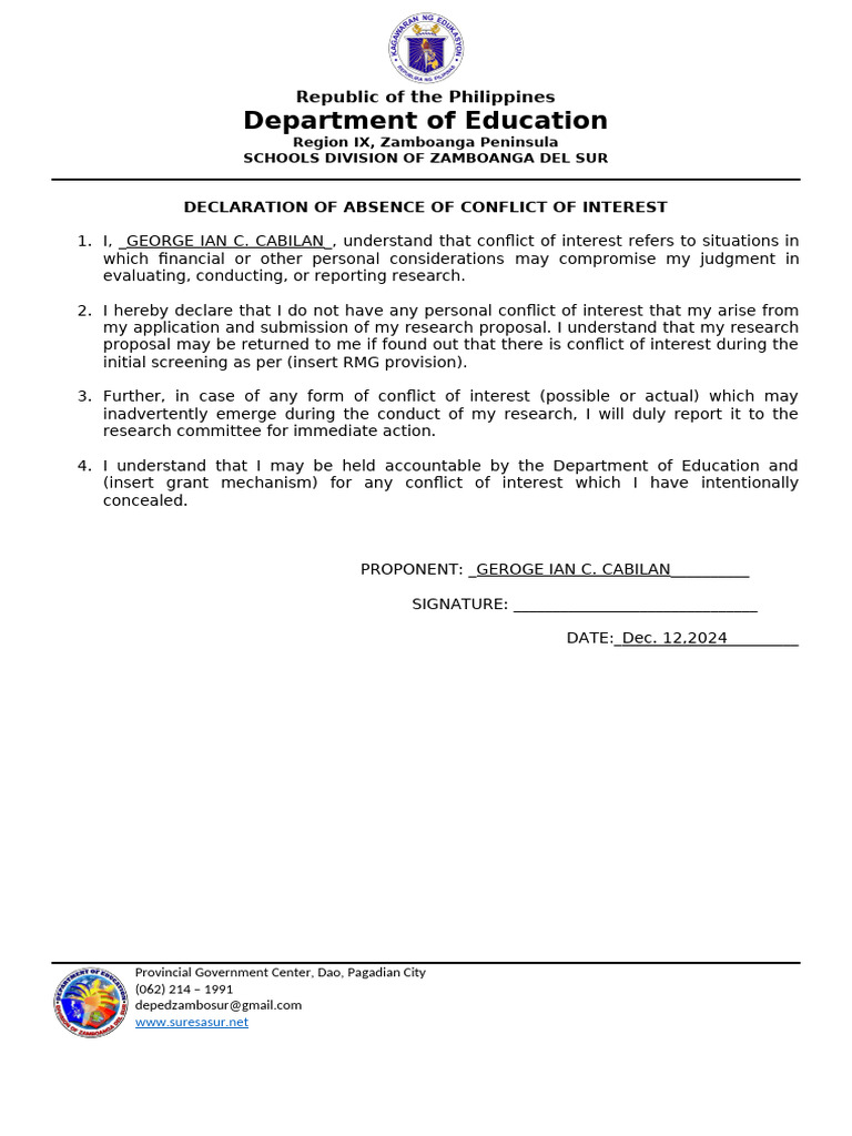 5. Declaration of Absence of Conflict of Interest | PDF