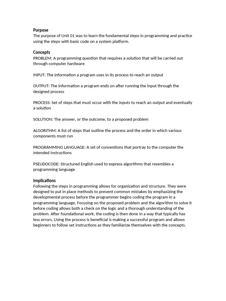 Fundamentals of Programming Steps | PDF