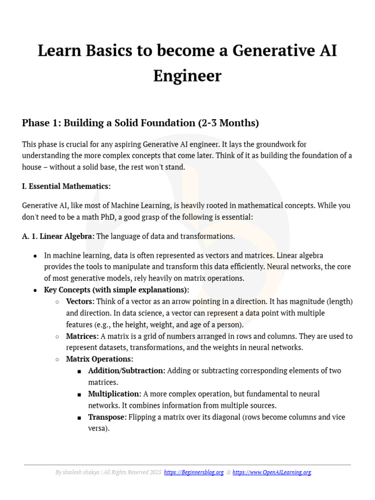 Learn Basics To Become A Generative AI Engineer PDF | PDF | Matrix ...