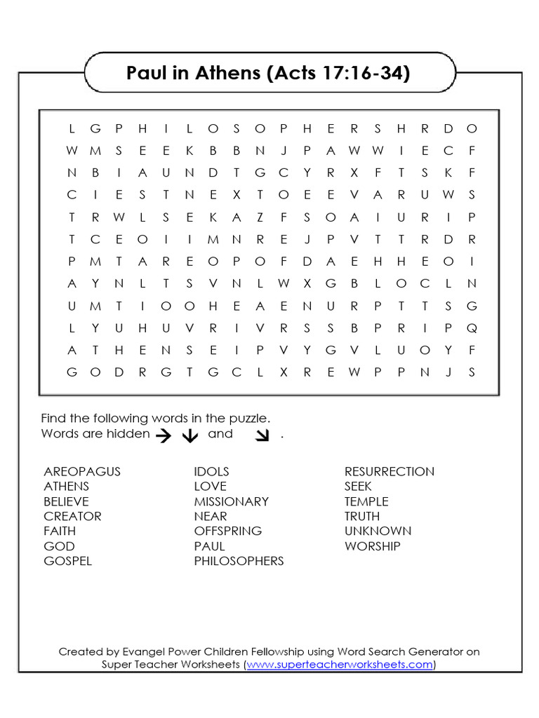 Super Teacher Worksheets Paul in Athens Acts 1716-34 | PDF | Paul The ...