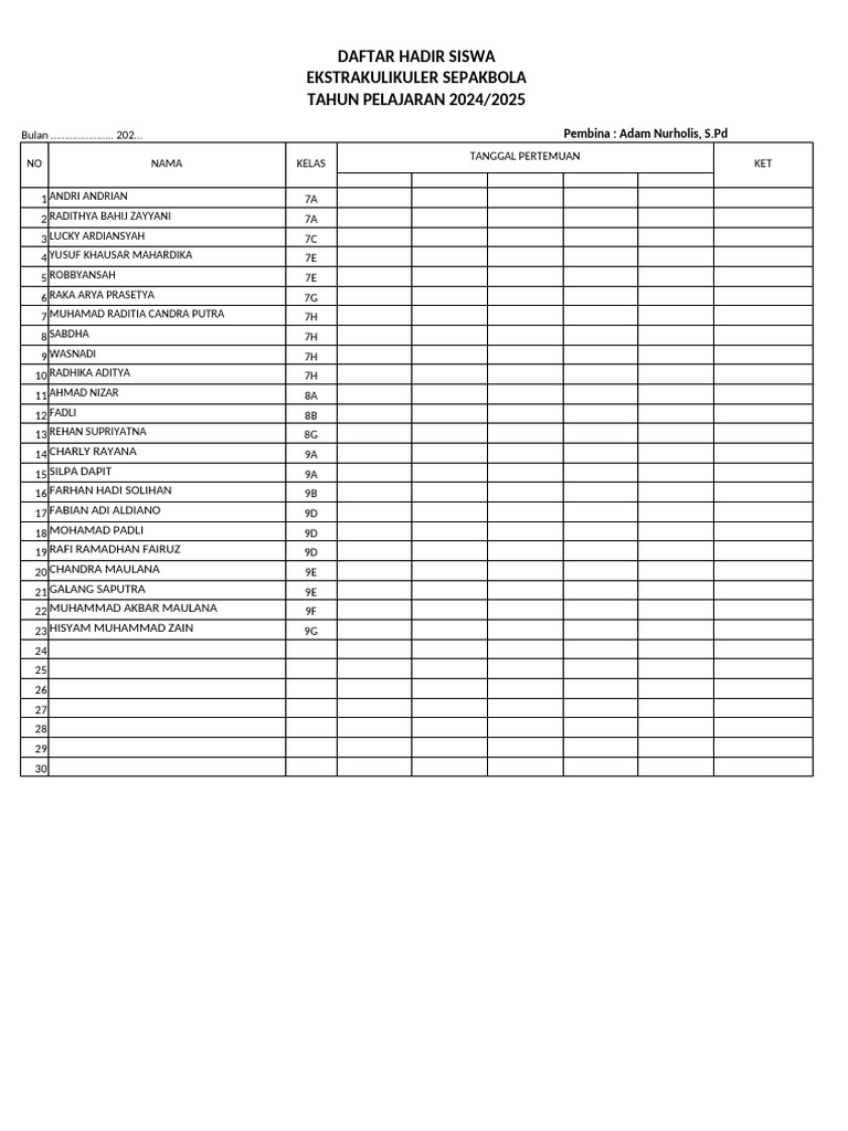 Absen eskul BOLA | PDF