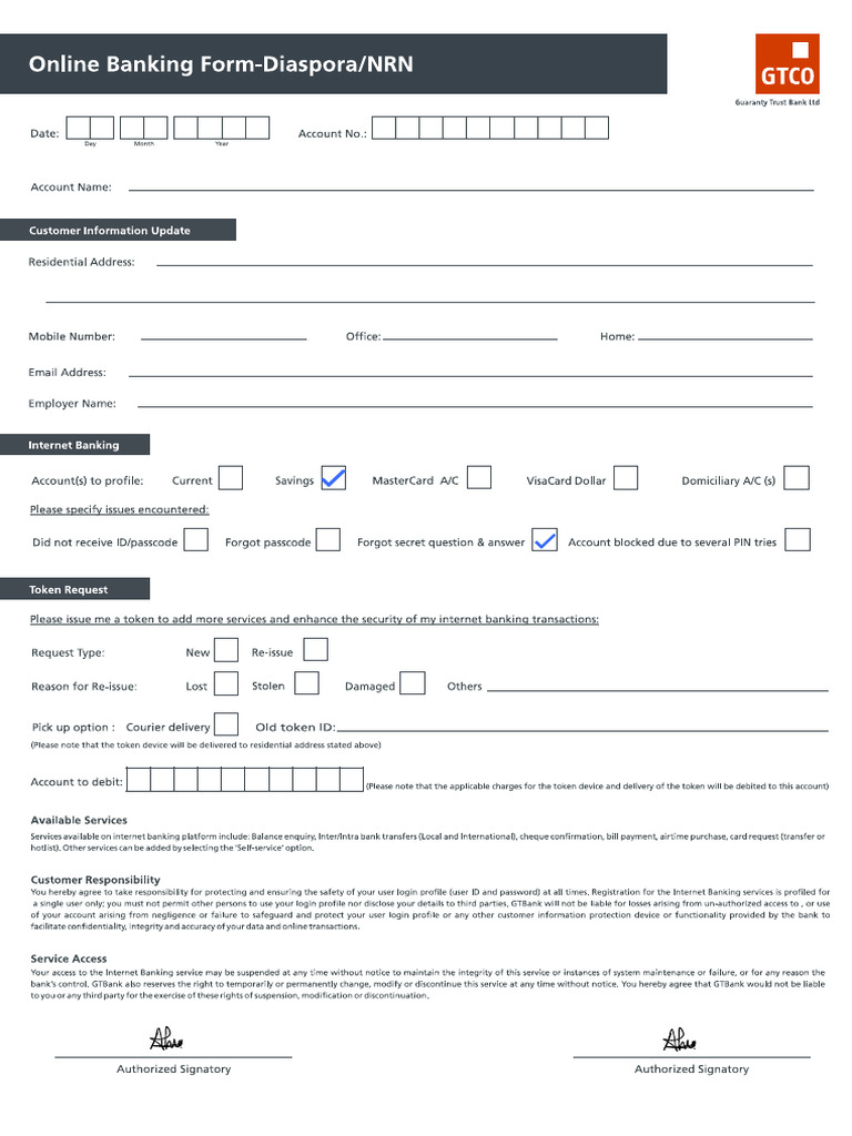 Internet Banking Request Form NRN-3 | PDF