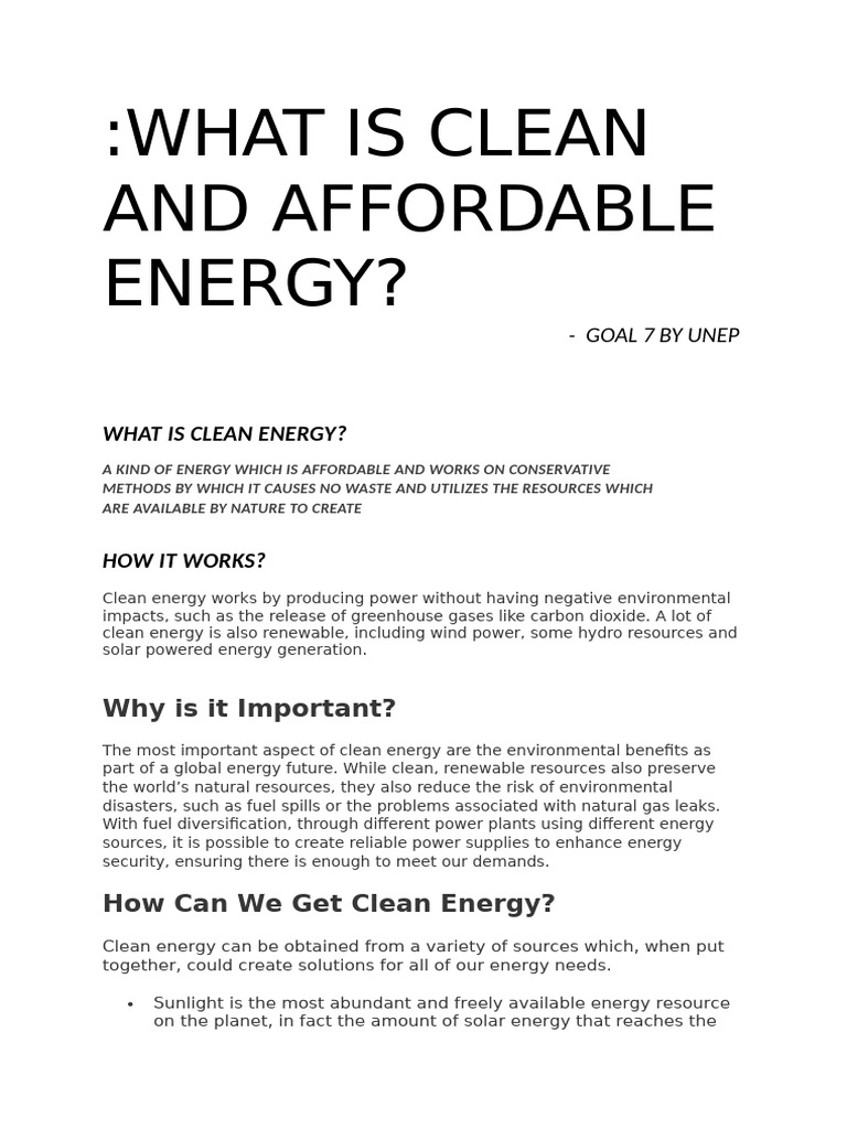 Understanding Clean and Affordable Energy | PDF | Renewable Energy ...