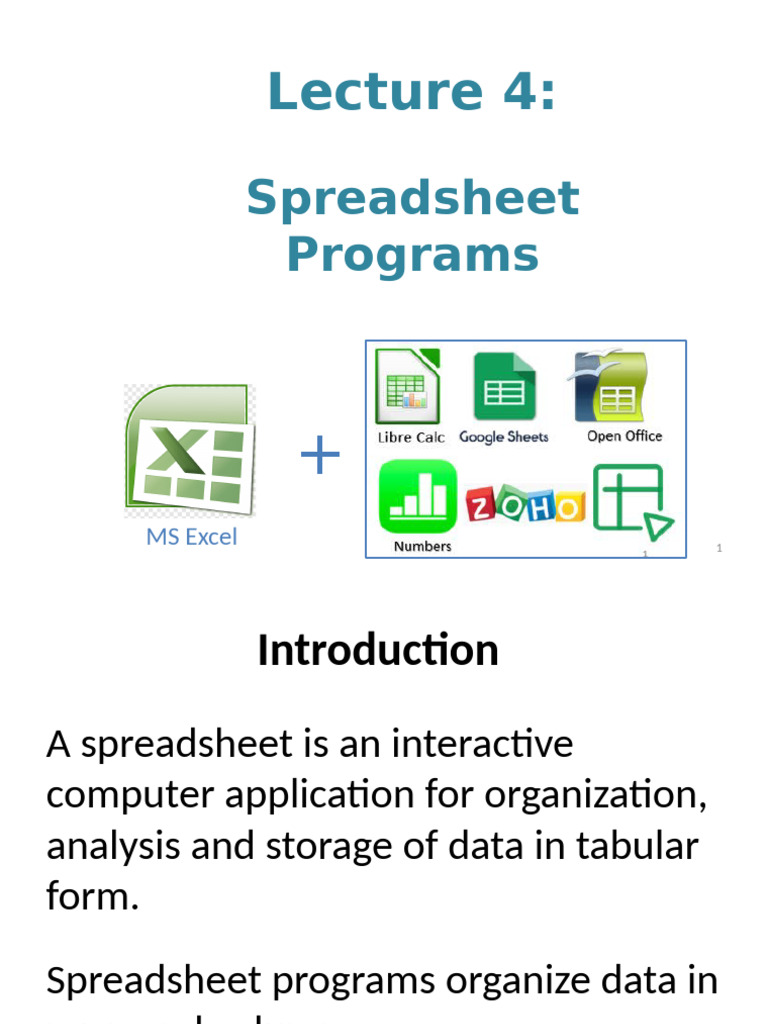 Lecture 4 - Spreadsheet | PDF | Microsoft Excel | Spreadsheet