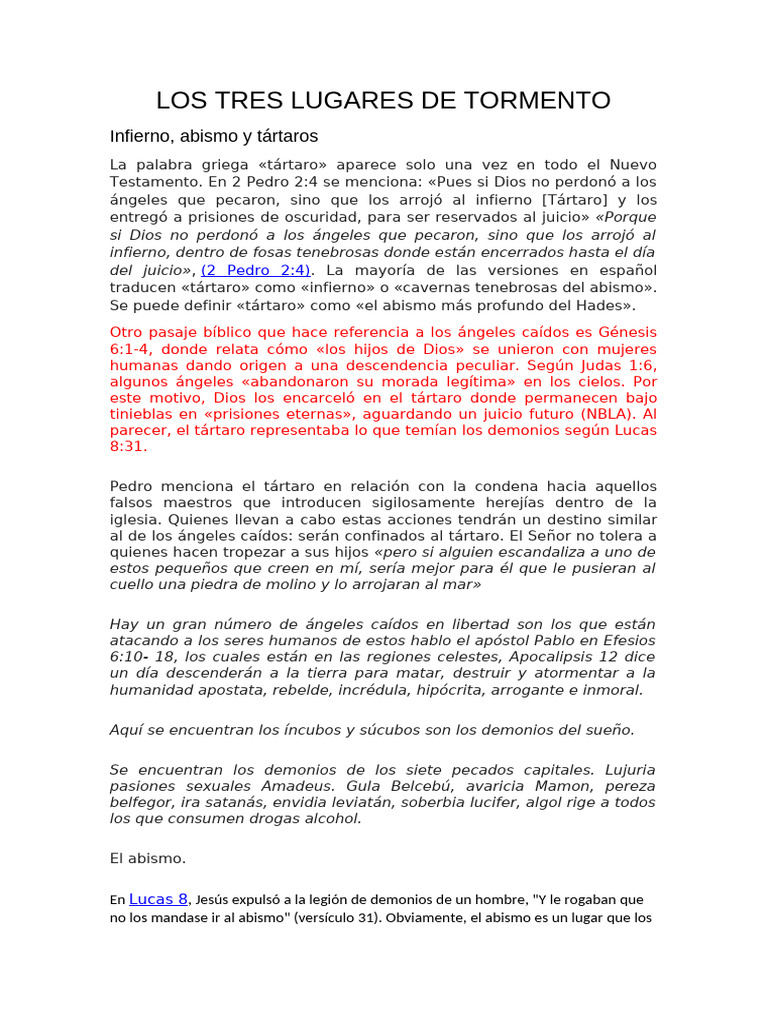 Tártaro, Abismo e Infierno Bíblico | PDF | Infierno | Demonios