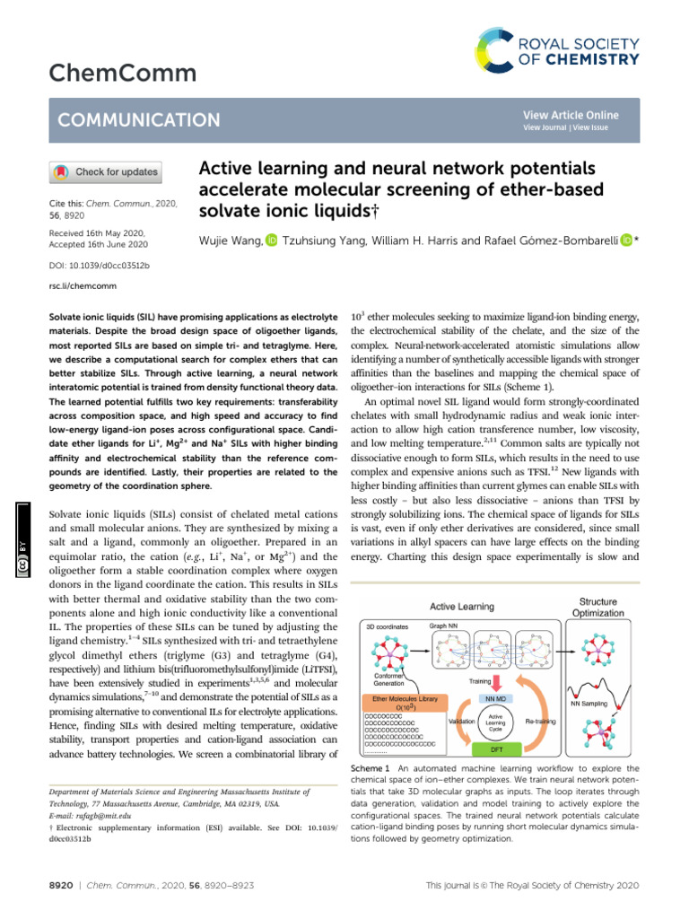 Wang Et Al. - 2020 - Active Learning and Neural Network Potentials Acce | PDF | Coordination ...