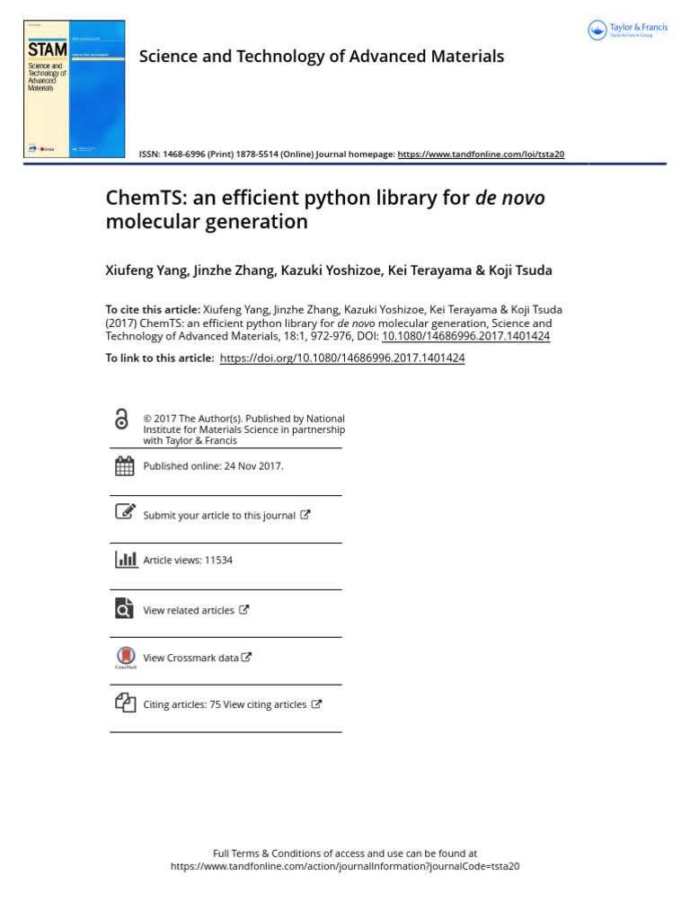 Yang Et Al. - 2017 - ChemTS an Efficient Python Library for de Novo | PDF
