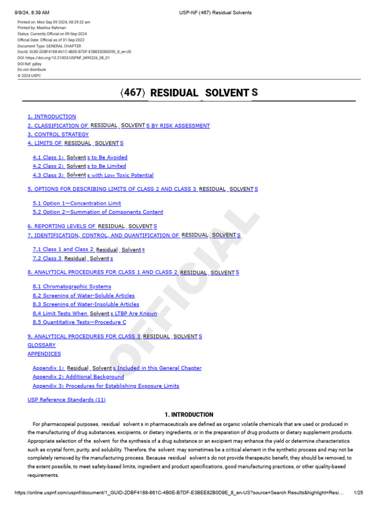 USP-NF 〈467〉 Residual Solvents | PDF | Gas Chromatography | Chemical ...