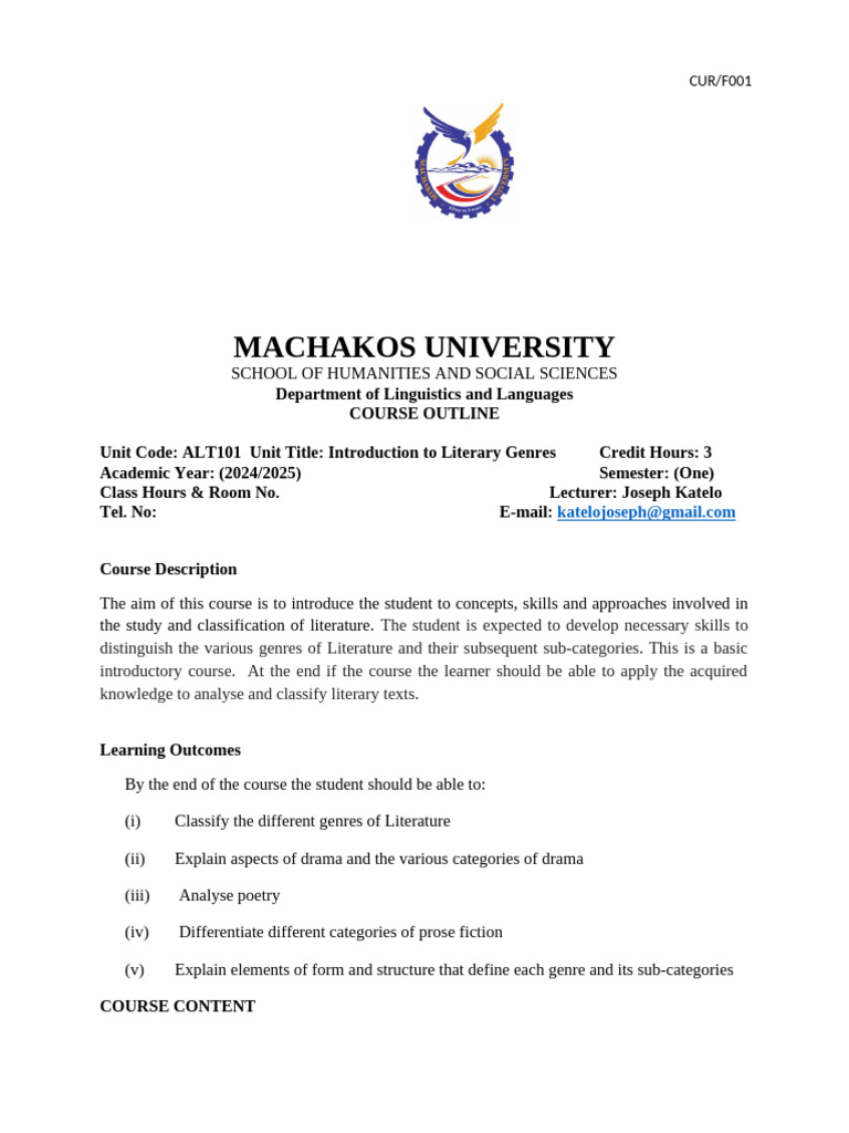 Alt 101 Course Outline | PDF | Genre