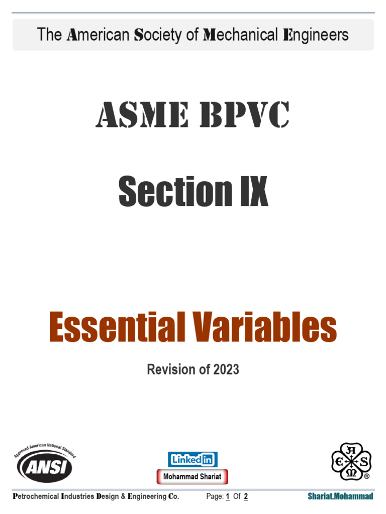 ASME BPVC Section IX Essential Variables 1736140279 | PDF | Welding ...