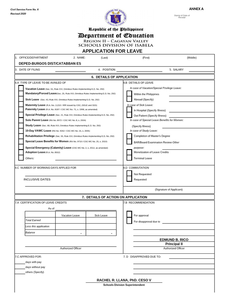 Cs Form 6 Revised 2020 School | PDF | Parental Leave | Sick Leave