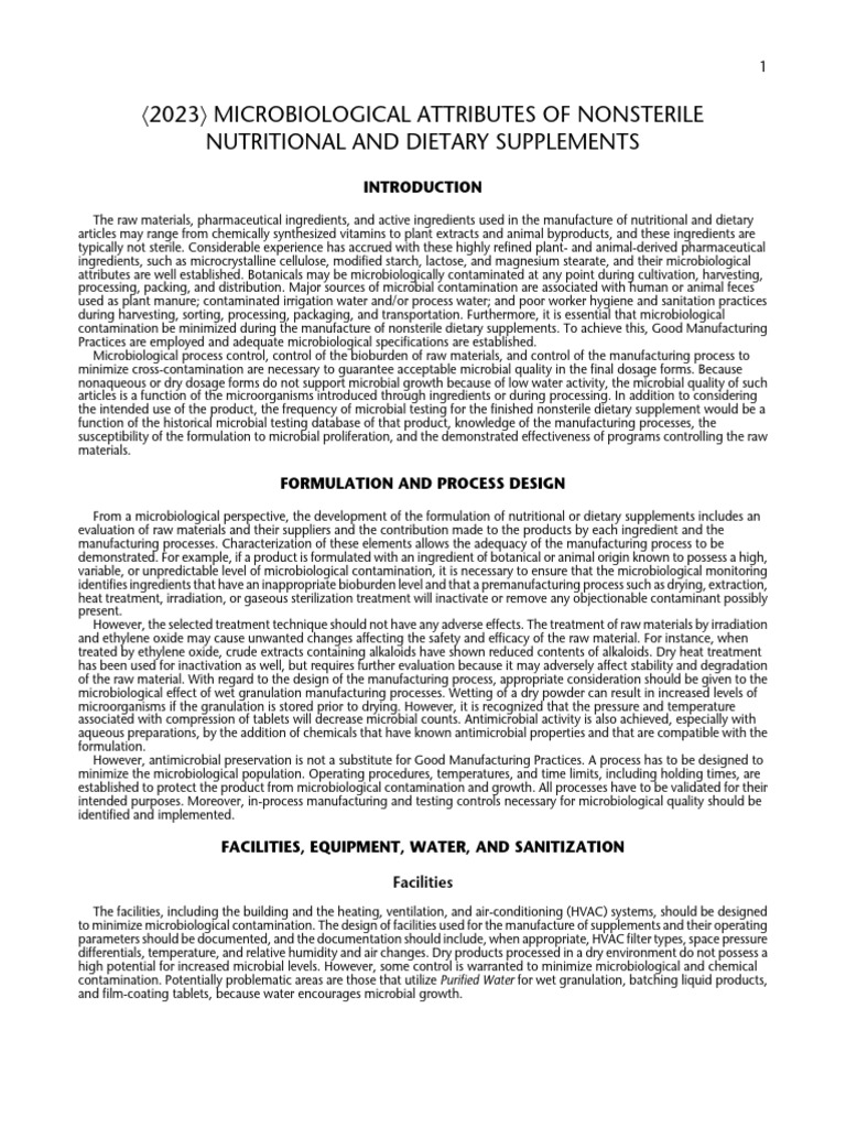 Microbiological Standards for Dietary Supplements | PDF | Dietary ...