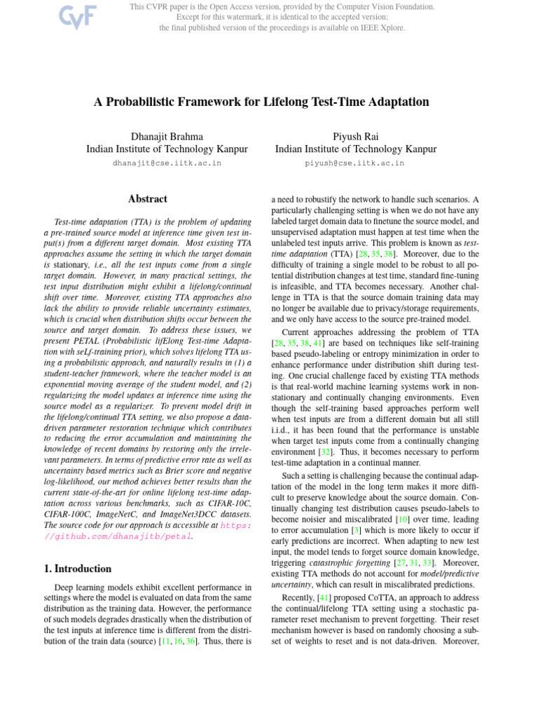 Brahma A Probabilistic Framework For Lifelong Test-Time Adaptation CVPR ...