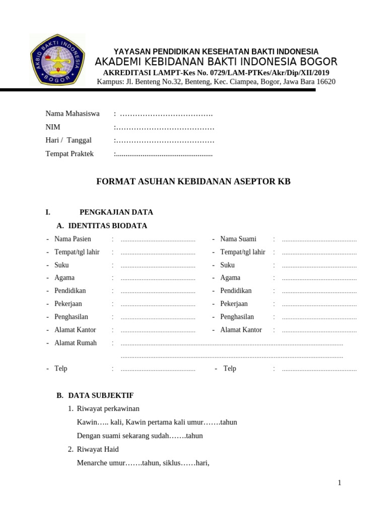 Format Asuhan Kebidanan Akseptor KB | PDF