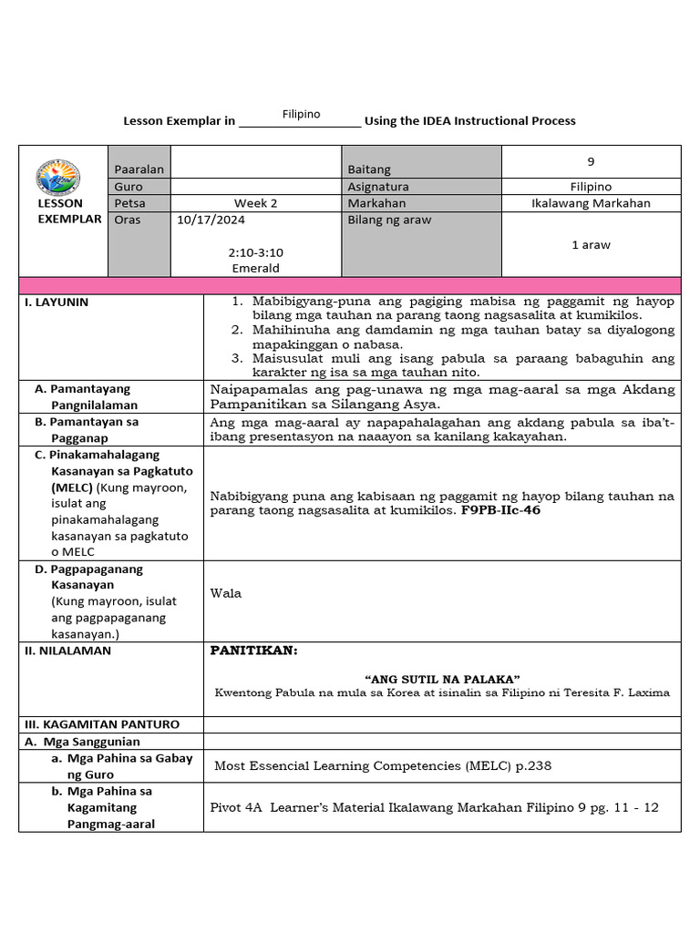 Lesson Exemplar Pabula | PDF
