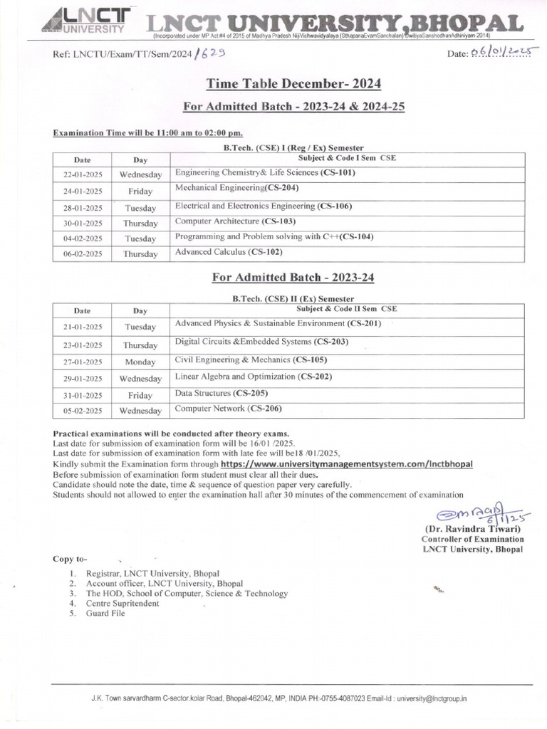 B.tech Cse I & II Sem Batch 23-24 & 24-25 Time Table | PDF