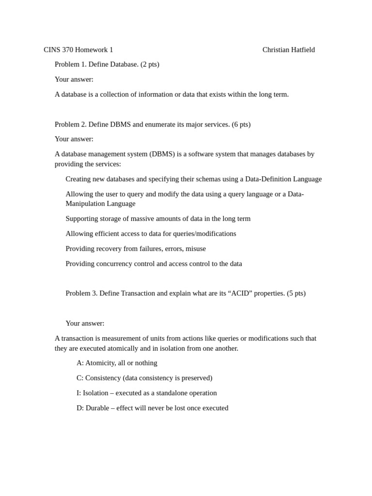 Christian Hatfield CINS-370 HW01 | PDF | Databases | Relational Model