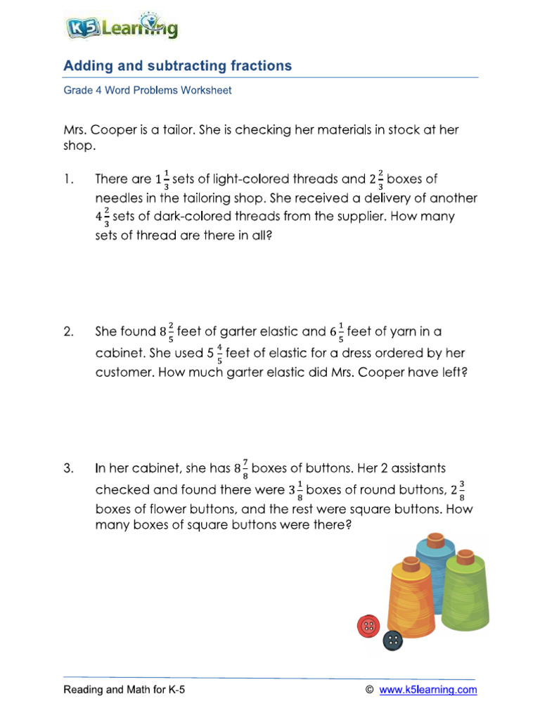 Fractions Word Problems Add N Subt | PDF