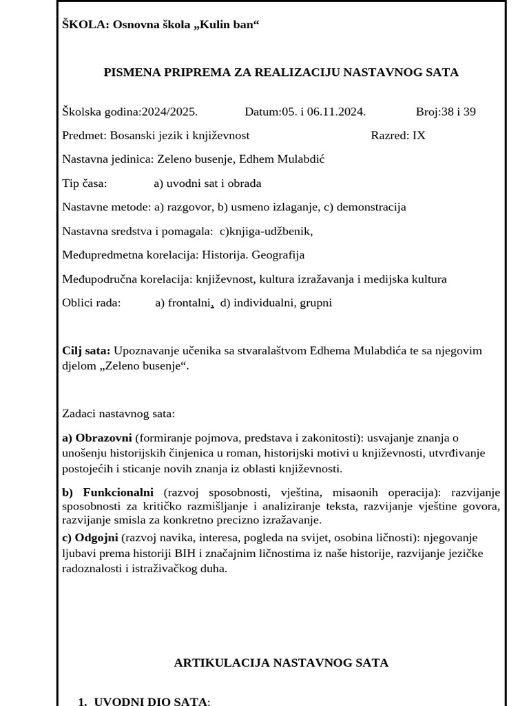 I 39.priprema - Zeleno Busenje, Edhem Mulabdić | PDF